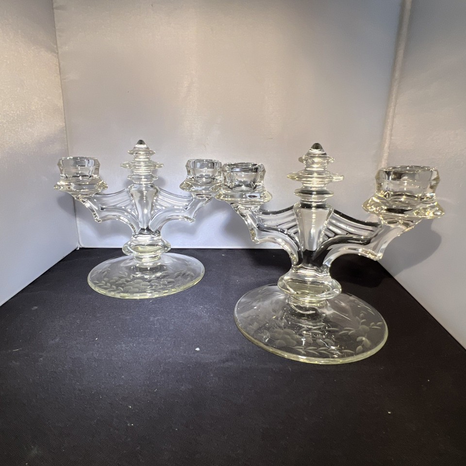Vintage Tiffin Crystal Art Deco Double Candelabra Bat Wing Set Of 2 | eBay