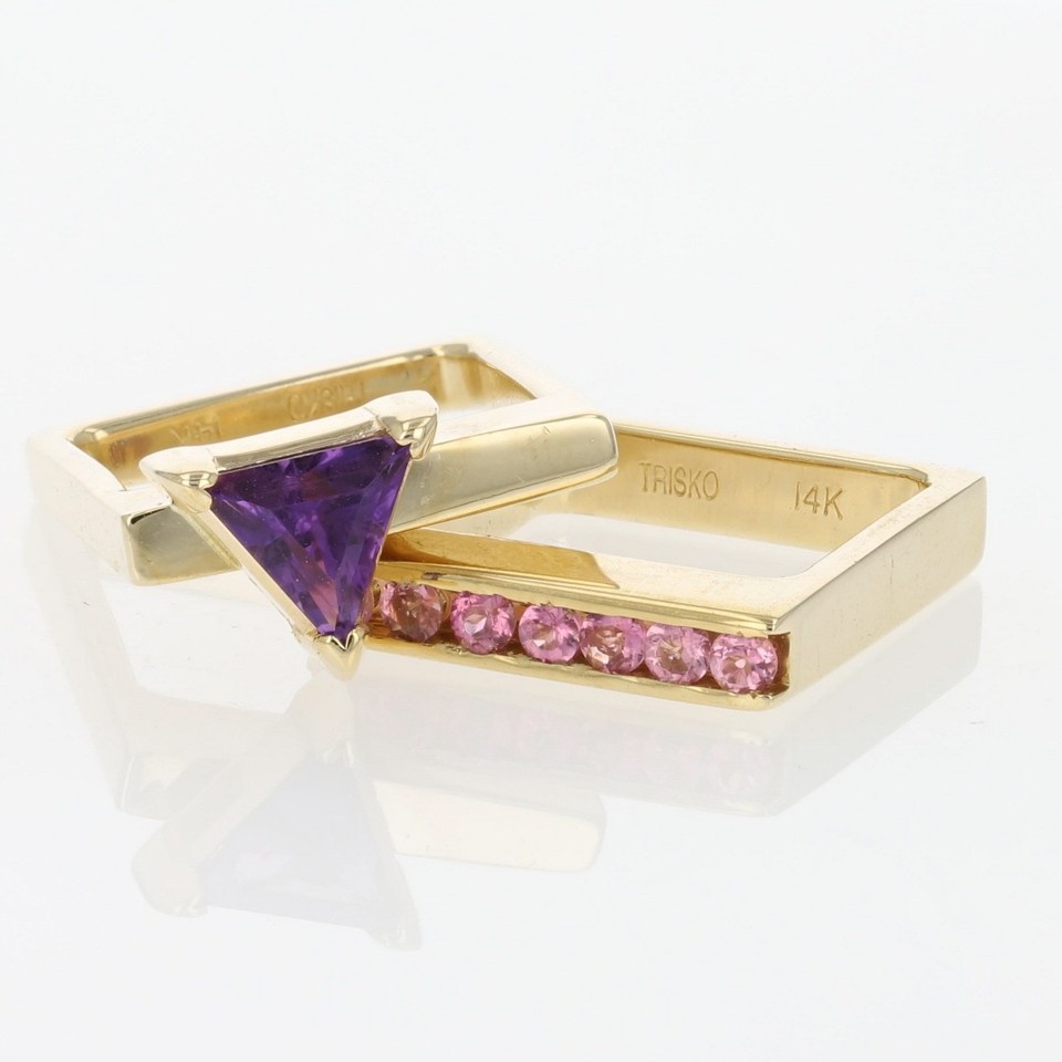 Trisko 1.34ctw Amethyst and Pink Tourmaline Wedding Set 14k Yellow Gold ...