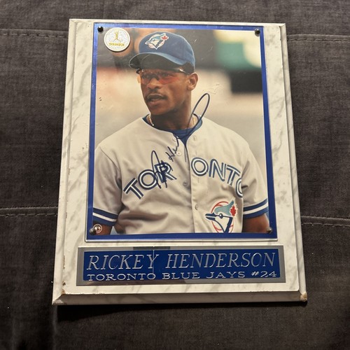 RICKEY HENDERSON HOF SIGNED AUTOGRAPH 8X10 PHOTO Plaque ATHLETICS Blue ...