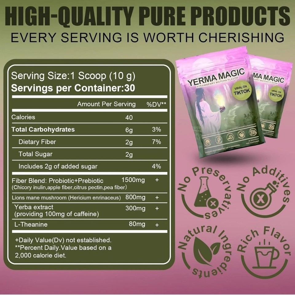 Gift Yerma Magic Yerma Mate Instant Tea Powder-Strawberry Flavor-30 ...