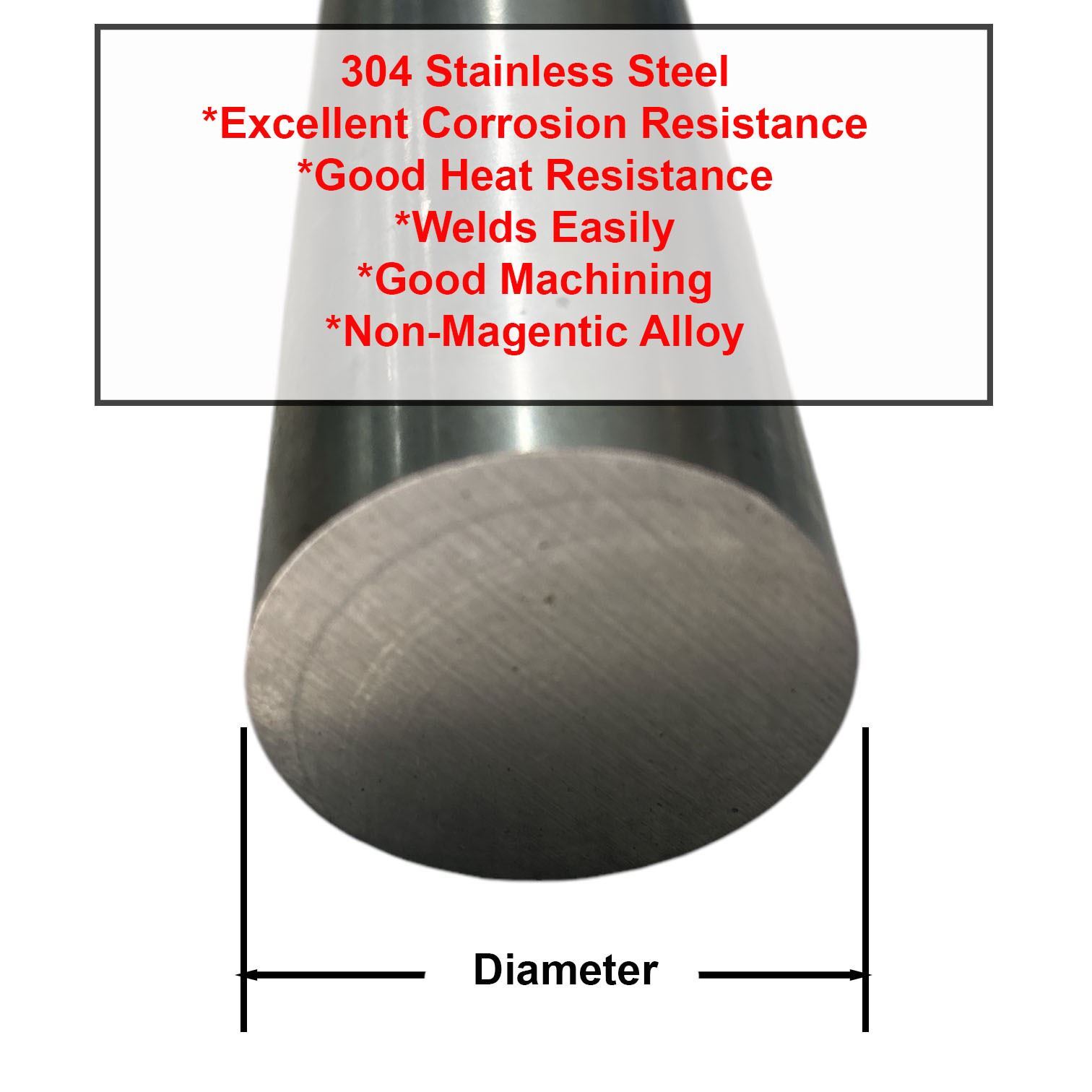 1.250 (1-1/4 inch) x 12 inches, 304 Stainless Steel Round Rod, Cold ...