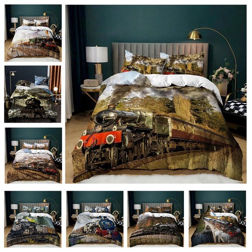 2Pcs 3Pcs Bed Set Steam Train Doona Quilt Duvet Cover Single Double ...