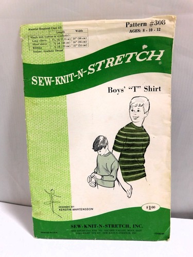 Sew-knit-n-stretch 308 Sewing Pattern Kids' "T" SHIRTS Size 8 cut | eBay