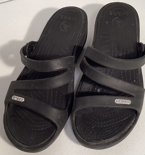 CROCS SIZE 7W Black Man Made Rubber Material Front Straps Slip On ...