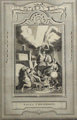 c1790 9x15 BIBLE LEAF Copper Plate Engraving Acts 9.4 Saul Christian ...