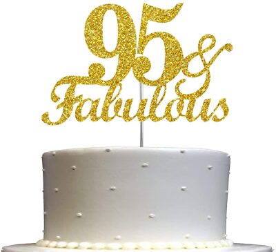 Fabulous & 95 Cake Topper Gold Glitter, 95th Birthday Party Decoration ...