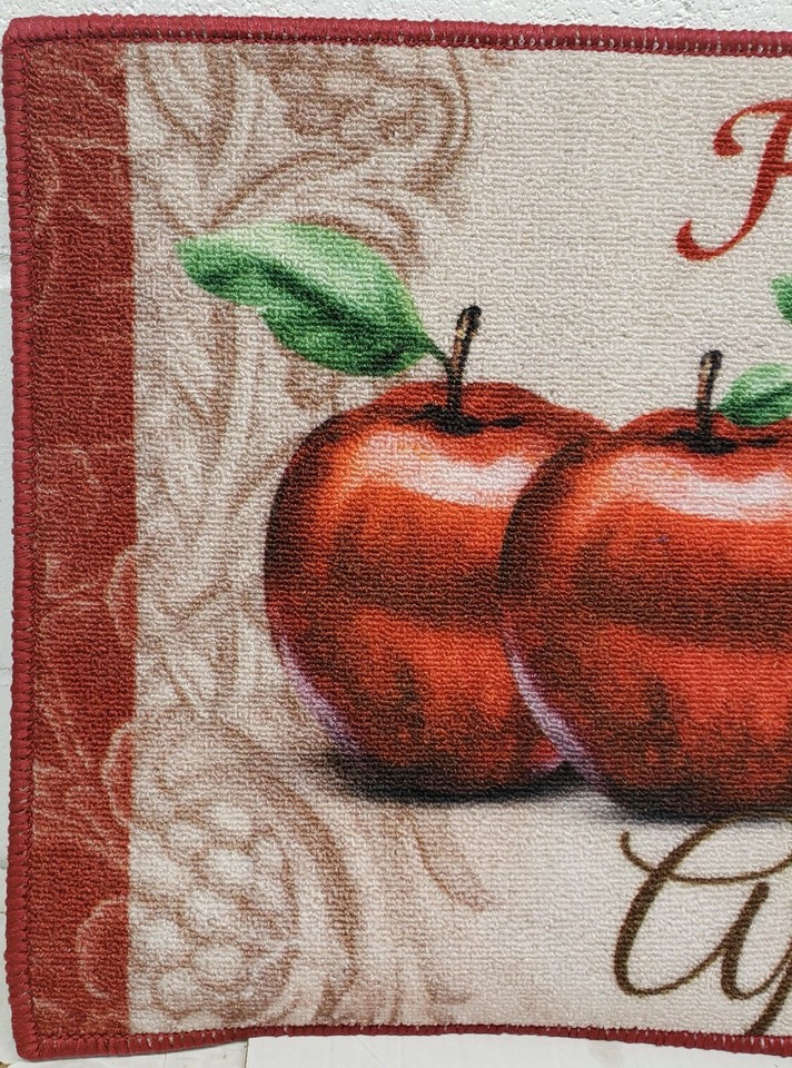 Printed Kitchen Rug (nonskid back) (18"x30") 4 FRESH RED APPLES, heavy ...