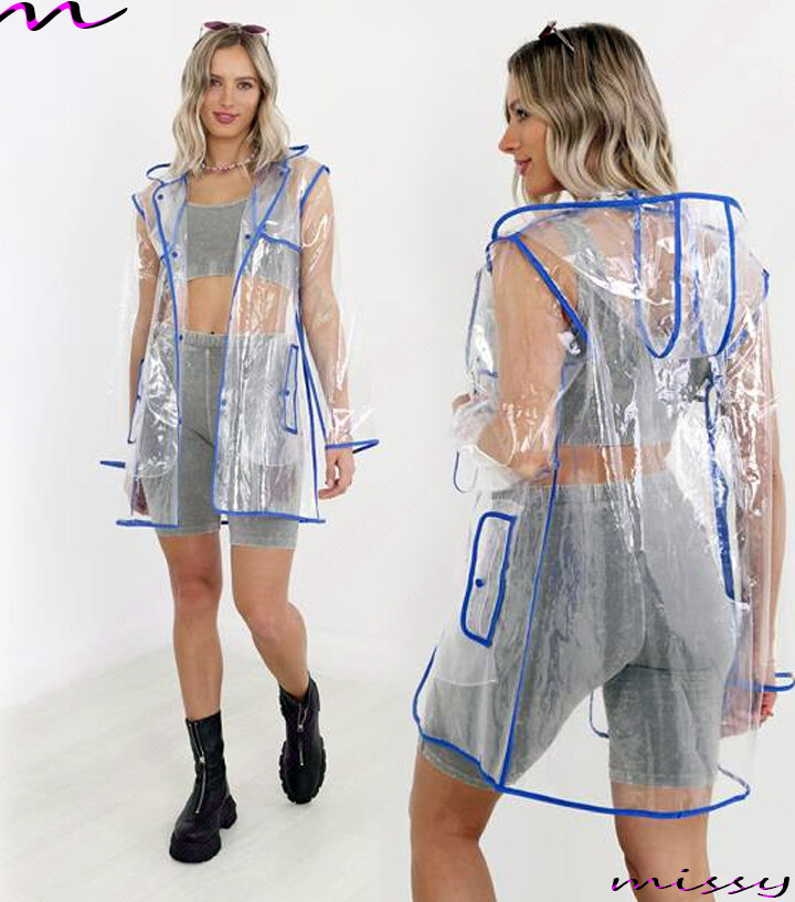 NEW Ladies WATERPROOF COAT Festival Transparent Rain Mac Jacket SIZE 8 ...