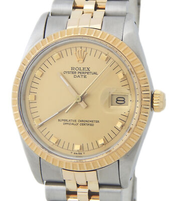 Mens Rolex Two-Tone Quickset Date Watch with Gold Champagne Dial 15053 ...