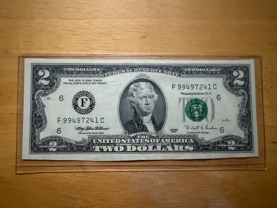 $2 Federal Reserve Note – Series 1995 – Green Seal – Raw – In Protector ...