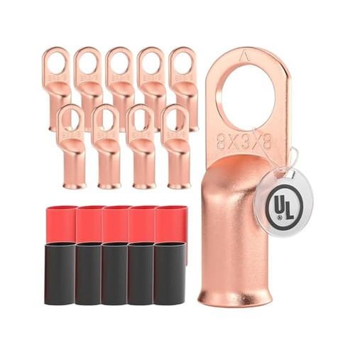Copper Cable Ends for 8 Gauge Wires, Reliable Heat Shrink Terminals, 10 ...