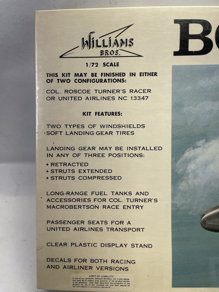 Williams Bros 1:72 Scale Boeing 247 Plastic Model Airplane Kit New ...
