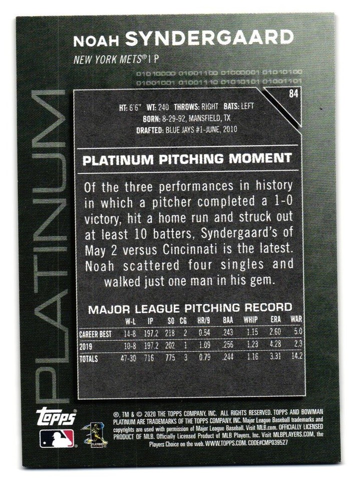 2020 Bowman Platinum # 84 Noah Syndergaard New York Mets | eBay