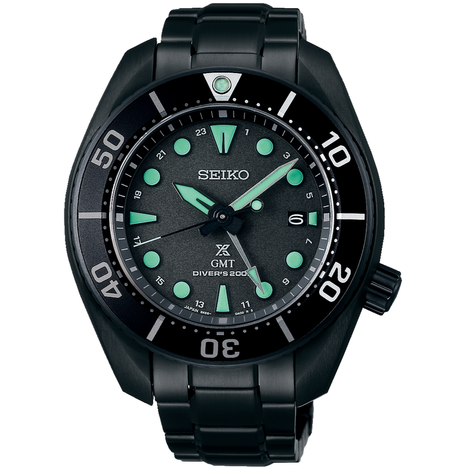SEIKO PROSPEX SBPK007 The Black Series Night Vision GMT Solar Watch ...