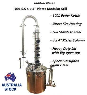 HooLoo 100L SS304 4"x4 Plate Micro Distillery Make Moonshine Gin Whisky ...