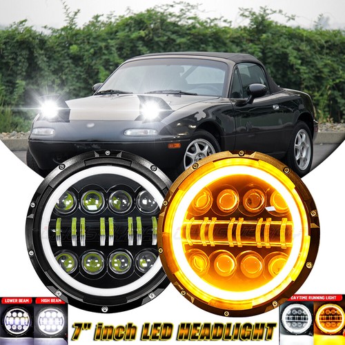 New 100W 7" inch Round LED Headlight High/Low for Mazda 90-97 NA Miata ...