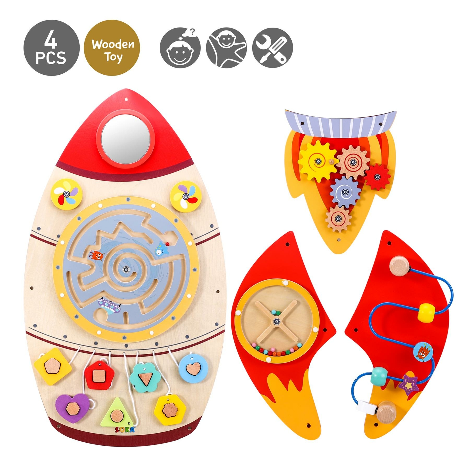 SOKA Wall Element Rocket Activity Wooden Board Fun Space Adventure for ...