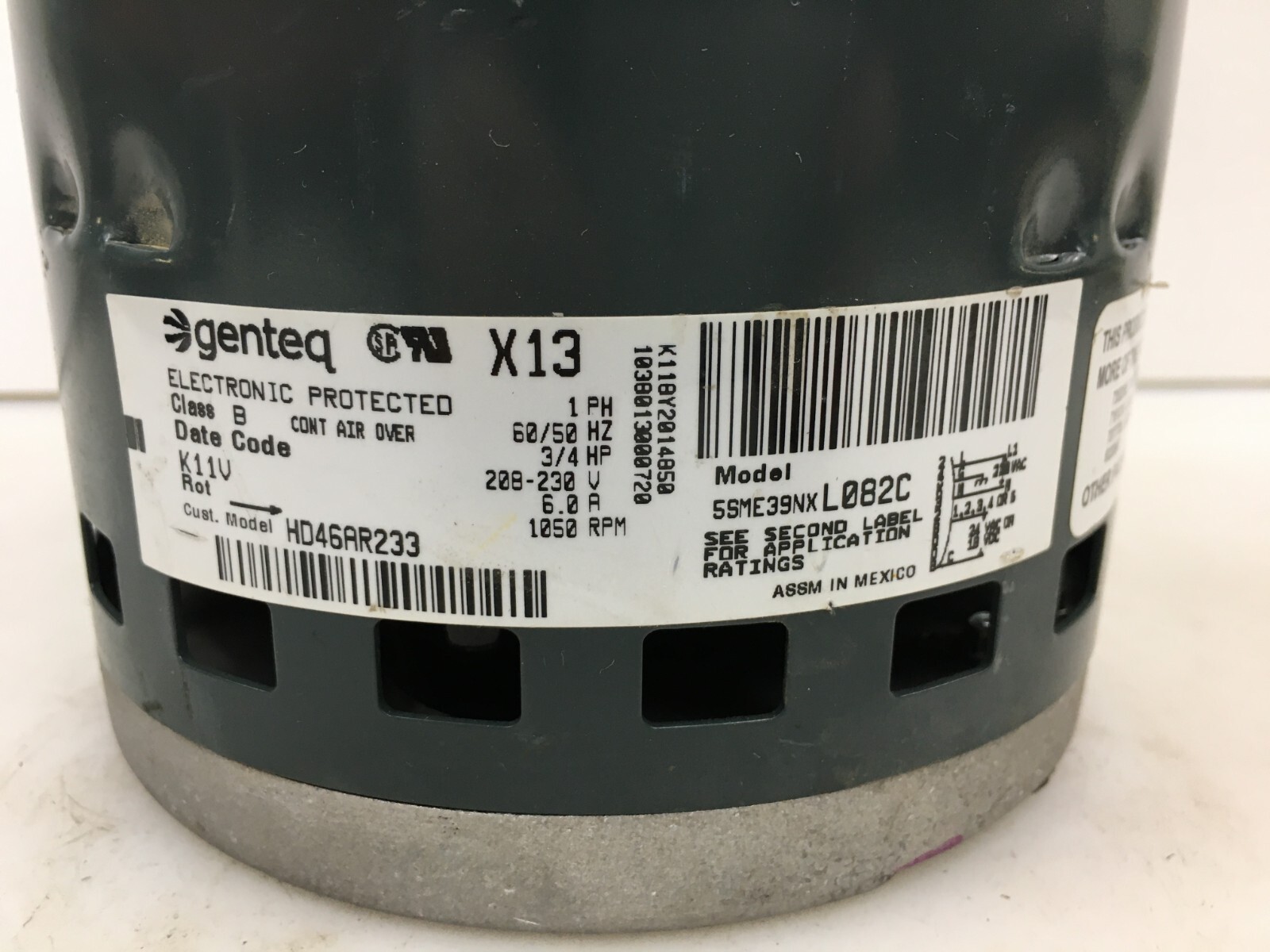 Genteq X13 ECM Blower Motor 5SME39NXL082C 3/4HP 208-230V 1050RPM ...