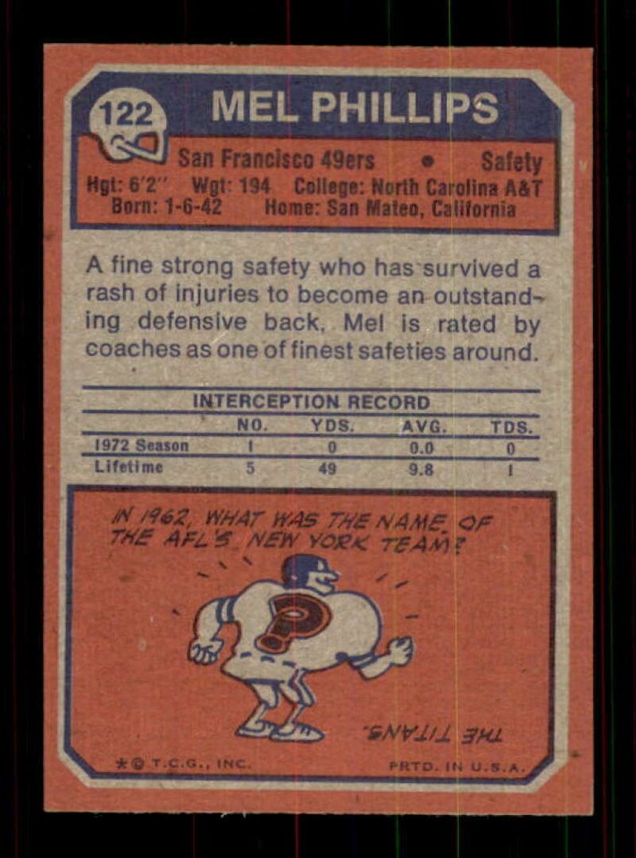 1973 Topps #122 Mel Phillips EXMT/NM 49ers 239302 | eBay