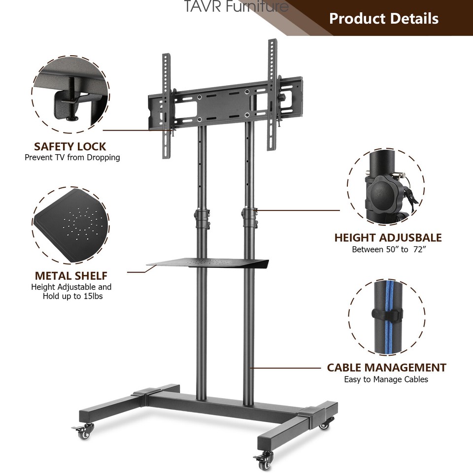 Mobile TV Floor Stand with TILT Mount and Wheels for 32-80 inch Flat ...