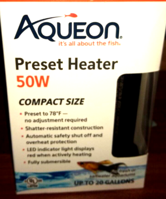 AQUEON PRESET HEATER 50W COMPACT SIZE UP TO 20 GALLONS-FRESH/SALTWATER ...