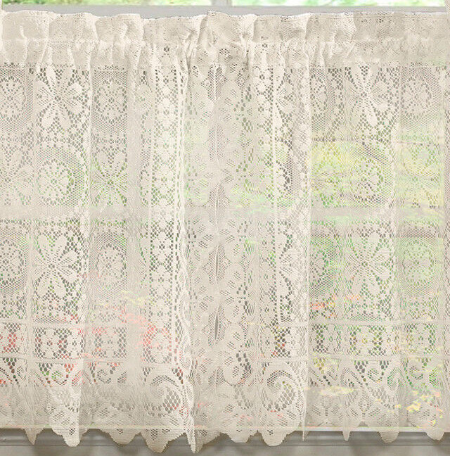 Hopewell Heavy Floral Lace Lace Medallion Curtain Cream Ivory Color ...