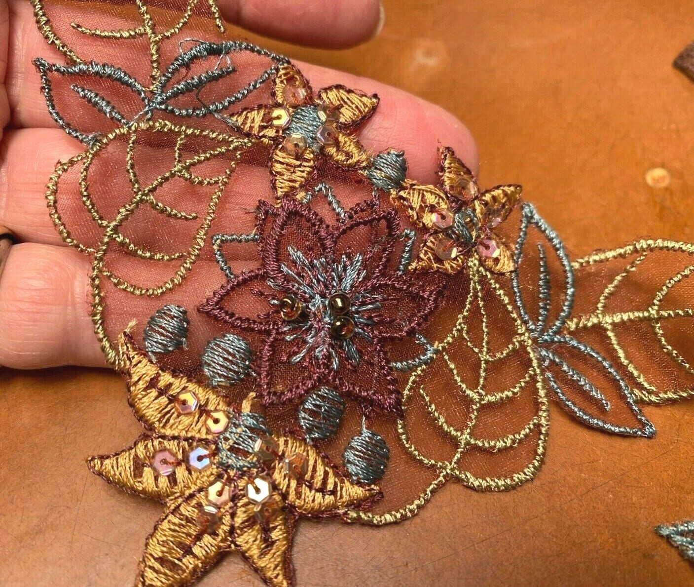 embroidered applique yoke flowers sequins beads 4x5.25" layered 1pc ...