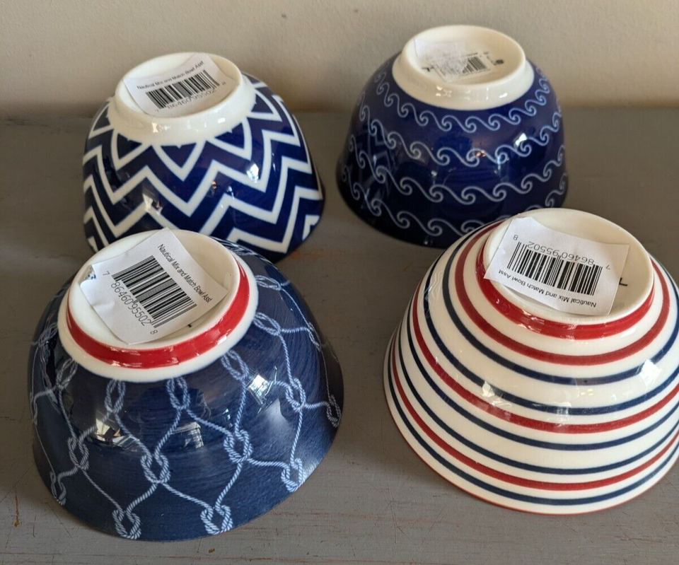 Stonewall Kitchen Nautical Beach Coastal Whale Lobster Sm Bowls Set 4 ...