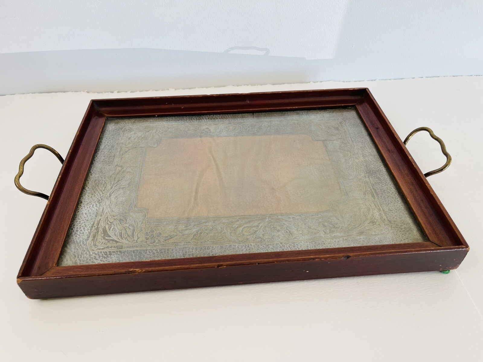 Art Deco Royal Rochester Mahogany Wood Handled Tray Tooled Leather ...