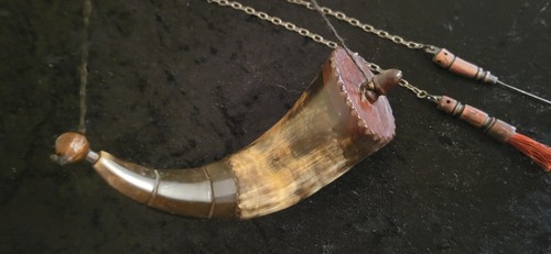 Nice Carved Black Powder Priming Horn Flask And Fancy Vent Pick ...