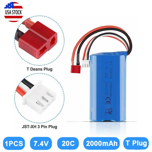 7.4V 2000mAh 2s Lipo Battery T Plug USB Charger for RC Car Off Road ...