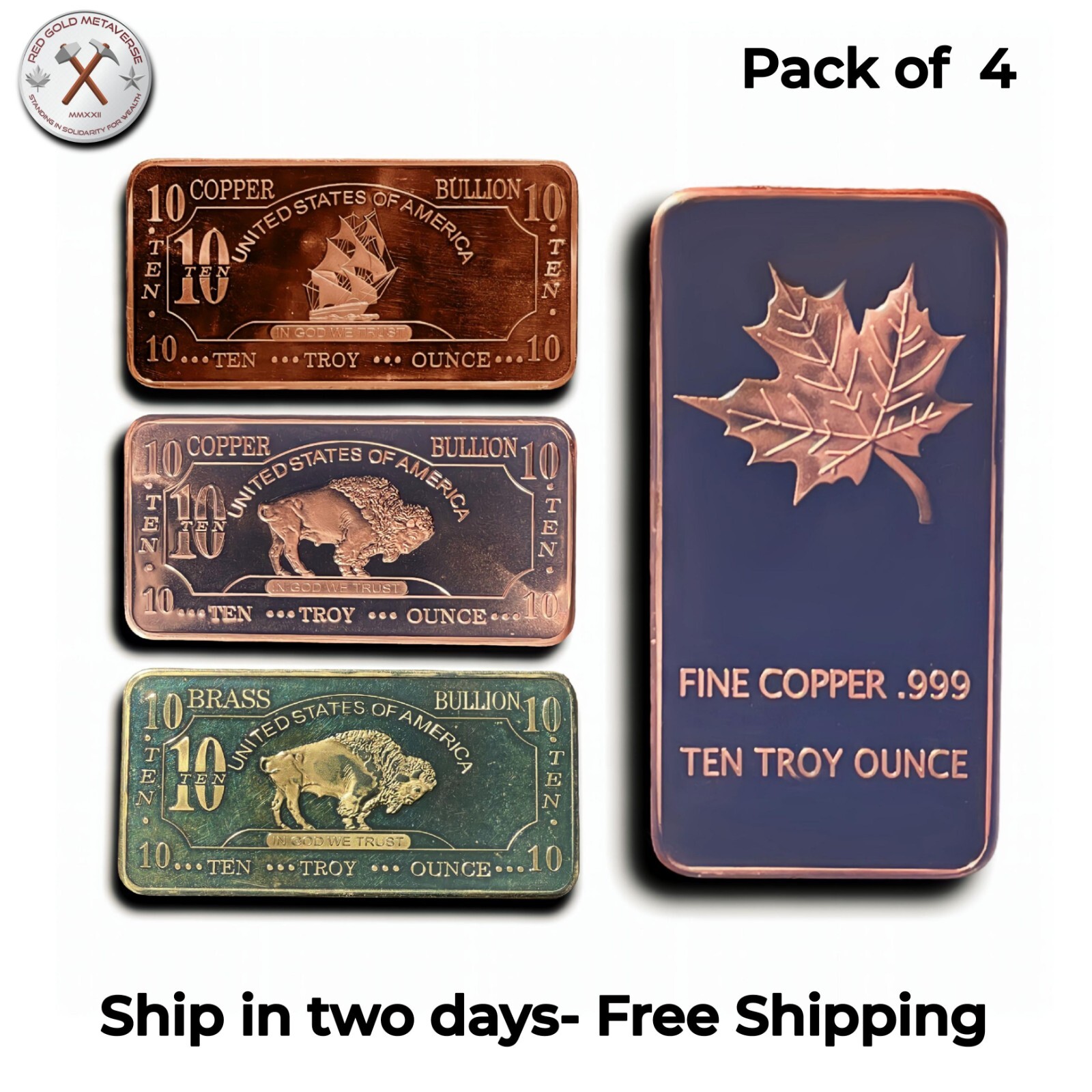 CMC Mint Copper & Brass Bundle - Mayflower, Maple Leaf, Buffalo - 10 oz ...