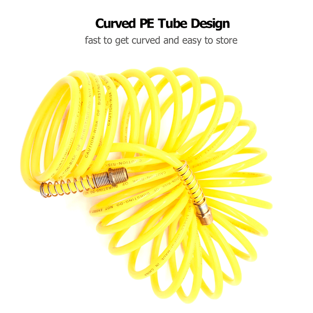 25ft 1/4" Recoil Air Hose Re Coil Spring Ends Pneumatic Compressor ...