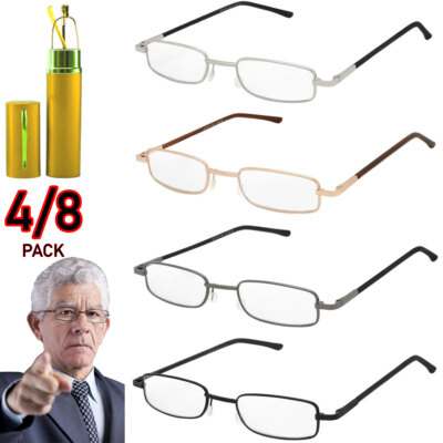 Reading Glasses Mens Womens Readers with Case Spring Hinge 4 or 8 Pack ...