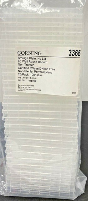 Case of 100 Corning 3365 Storage Plates No Lid 96 Well Round Bottom for ...