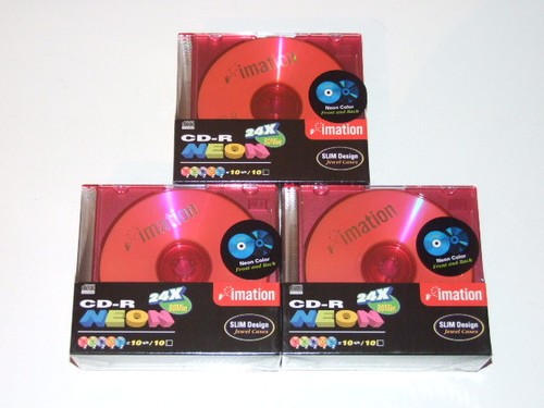 Imation 30 Coloured Blank CD-R 24X 80MIN Discs NEON - In Jewel Cases ...