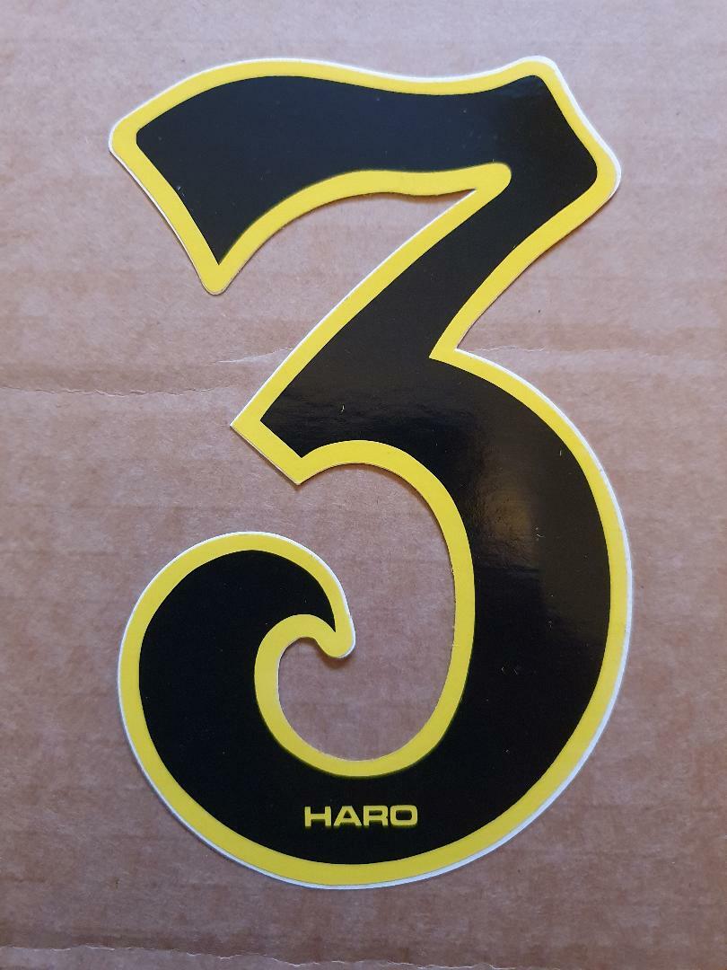 NOS BMX BOB HARO NUMBER # 3 THREE BLACK WITH YELLOW OUTLINE OLD SCHOOL ...