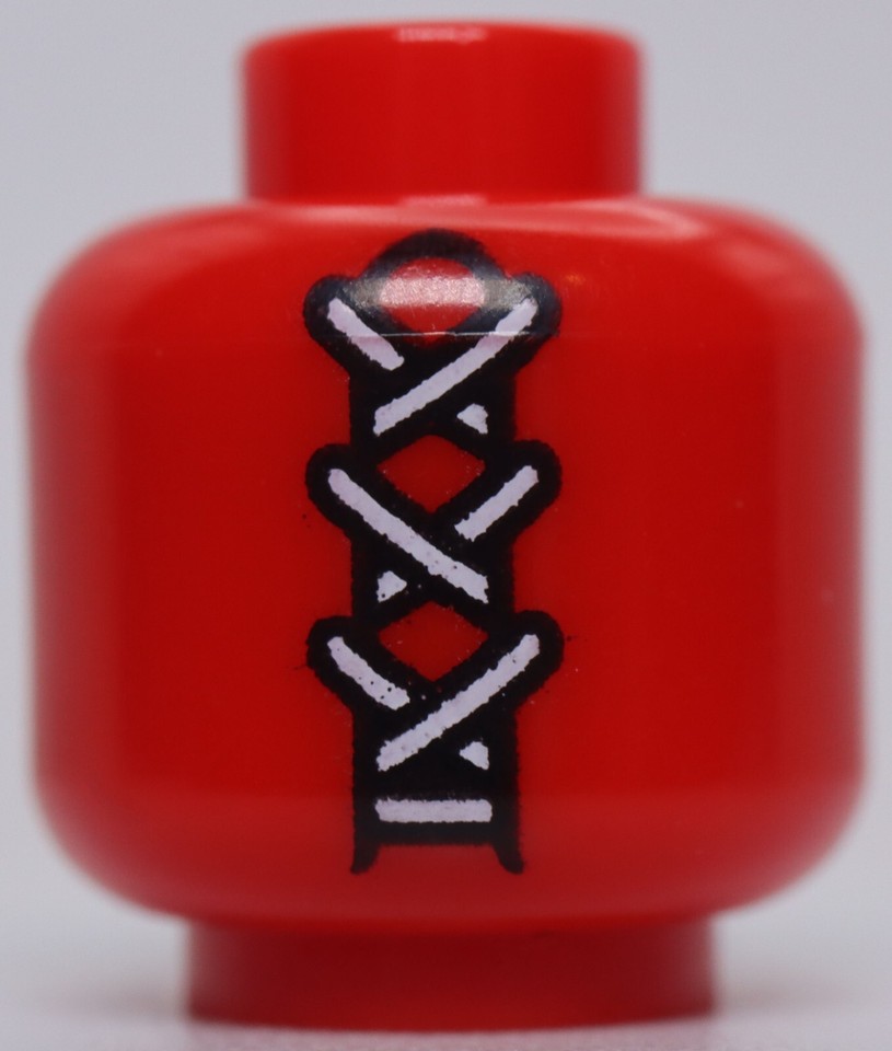 Lego Red Minifig Head Balaclava Yellow Eyes Black Outlines Silver Spots ...