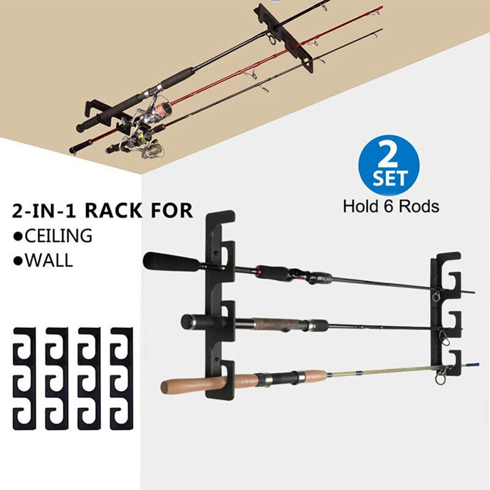 6-Rod Wall Mount Fishing Rod Holder Horizontal Black Fishing Rod ...