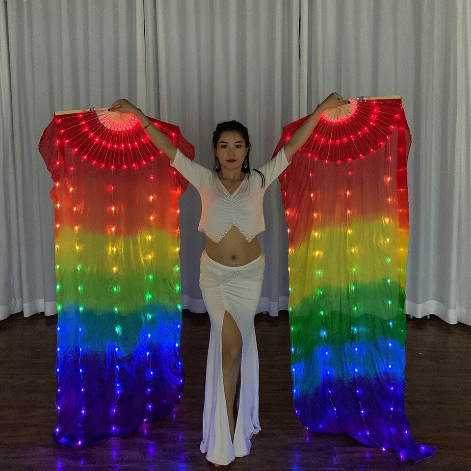 1Pair Belly Dance Led Fan Veil 1.8 Long Bamboo Fans Veil Silk Fan for ...