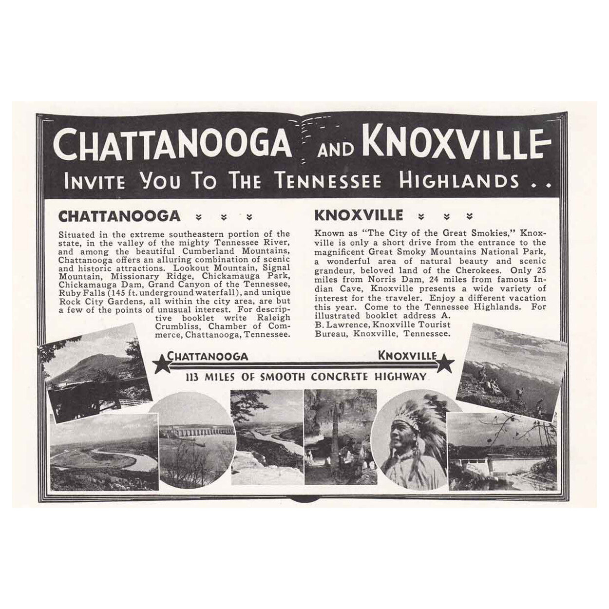 1939 Tennessee Highlands: Chattanooga and Knoxville Vintage Print Ad | eBay