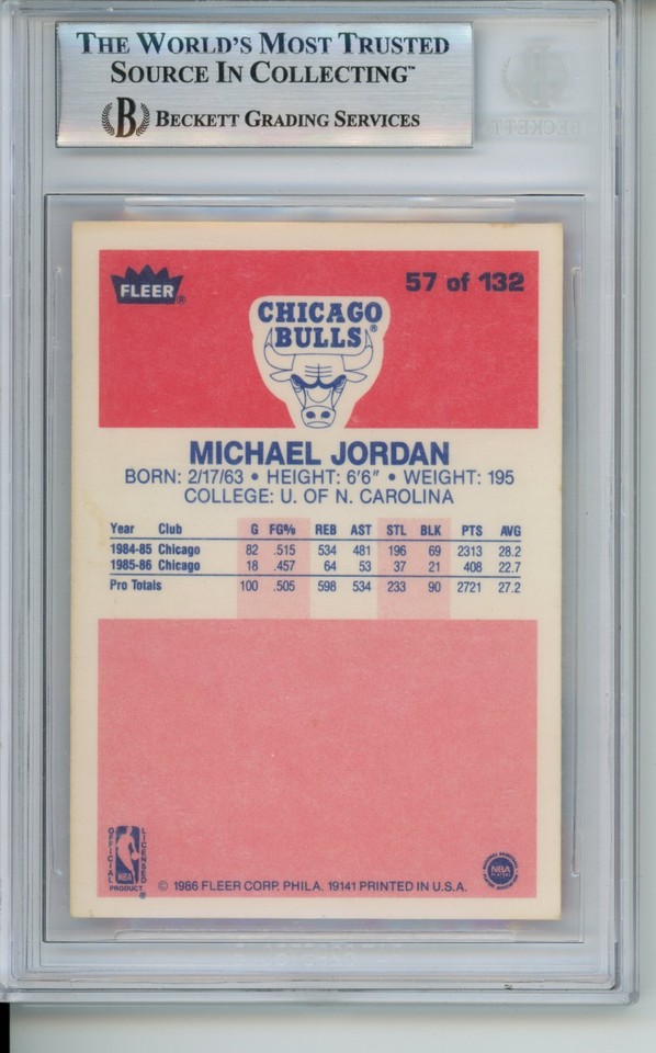 MICHAEL JORDAN BGS 8 1986-87 FLEER BASKETBALL #57 ROOKIE CARD BULLS 9 ...