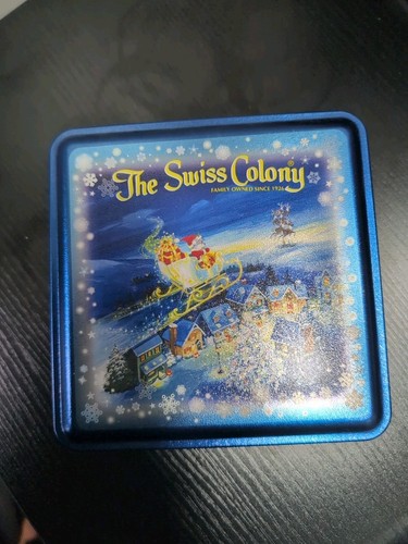 Swiss Colony Christmas Collectible Blue Square Tin - Santa Mouse w ...