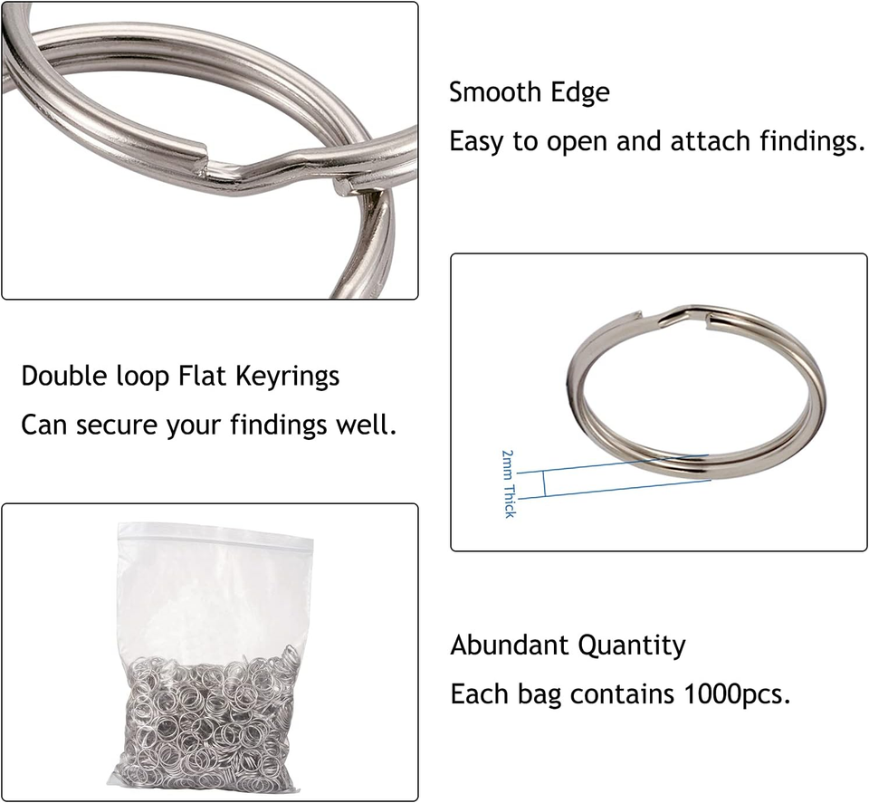 1000Pcs round Split Key Ring Connectors 20Mm Double Loops Metal Flat ...