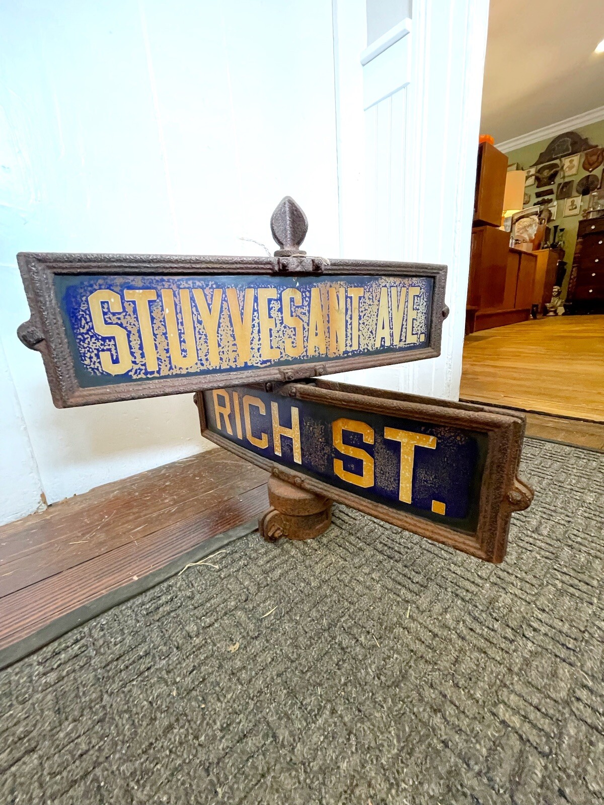 ANTIQUE CORNER STREET SIGN BLUE PORCELAIN Newark New Jersey | eBay