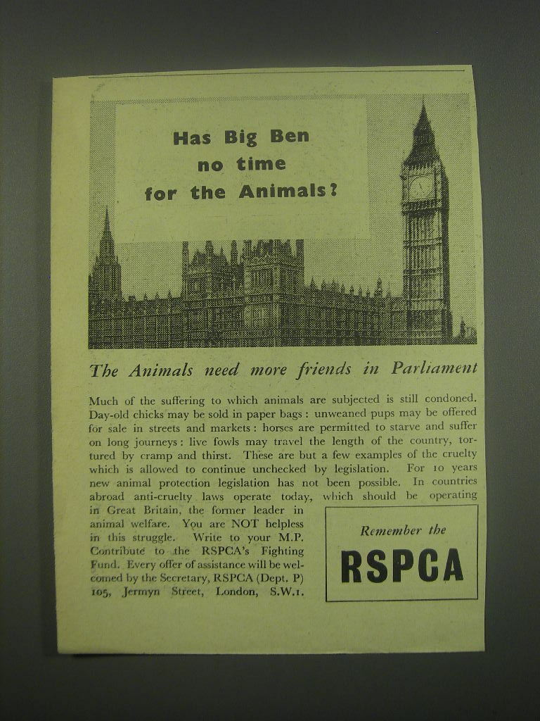 1949 RSPCA Royal Society for the Prevention of Cruelty to Animals Ad ...