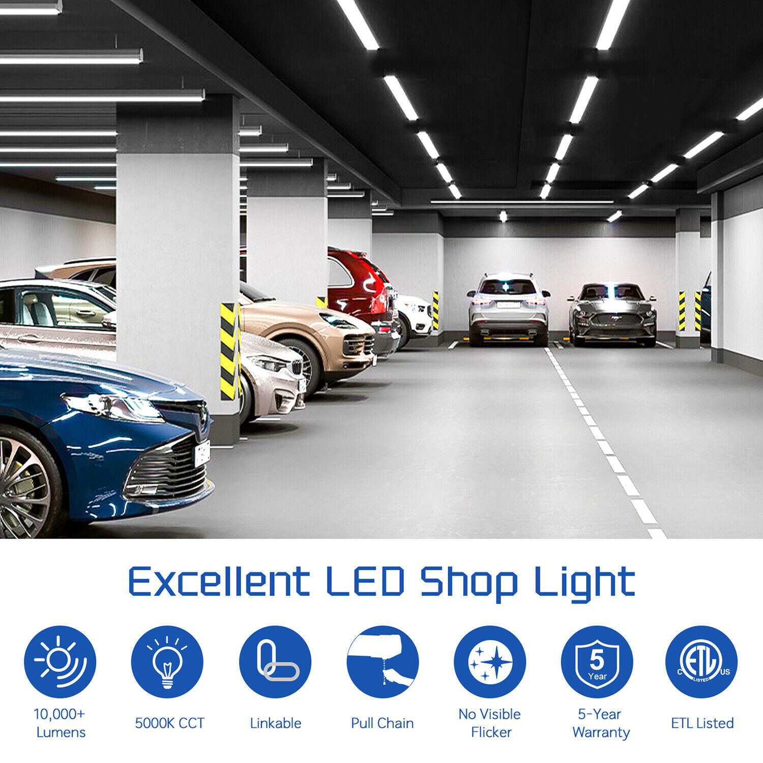 2 Pack 4ft LED Garage Lights Commercial Shop Light Ceiling Tube Fixture ...