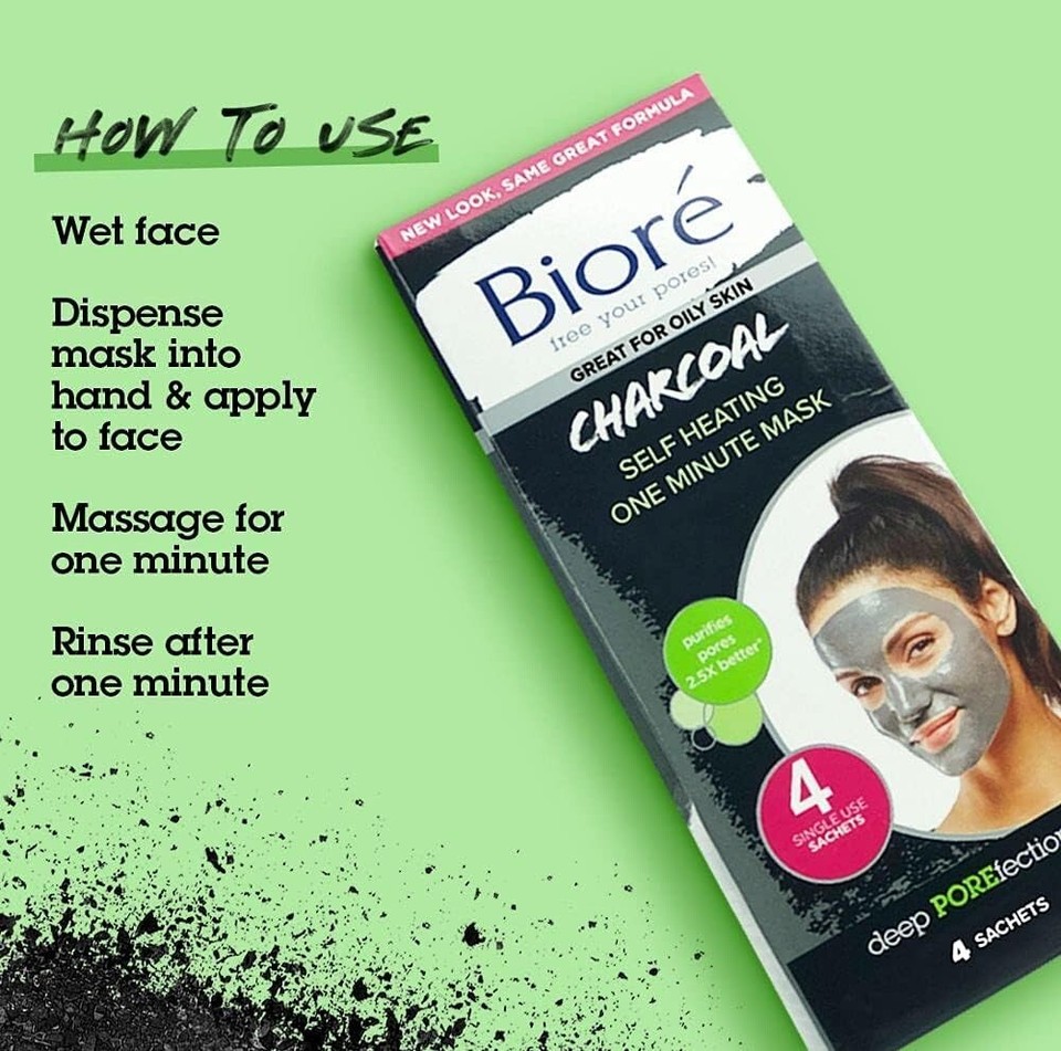 Biore Charcoal Self Heating 1 Minute Wash-Off Mask, 0.25 Fl Oz - 4 ...