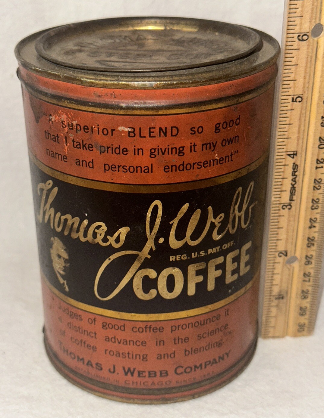 ANTIQUE THOMAS J WEBB 1# TALL TIN LITHO COFFEE CAN COUNTRY STORE GROCERY CHICAGO | eBay