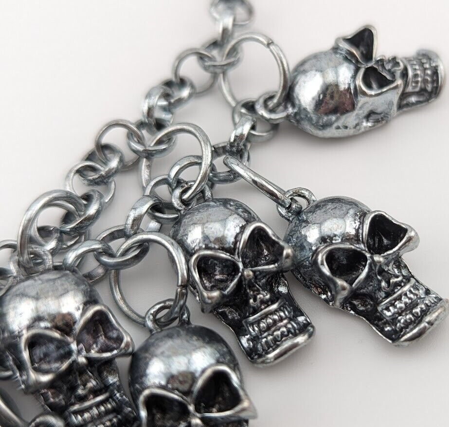 SKULL CHARMS BIB NECKLACE death metal chain grunge punk goth biker rock ...